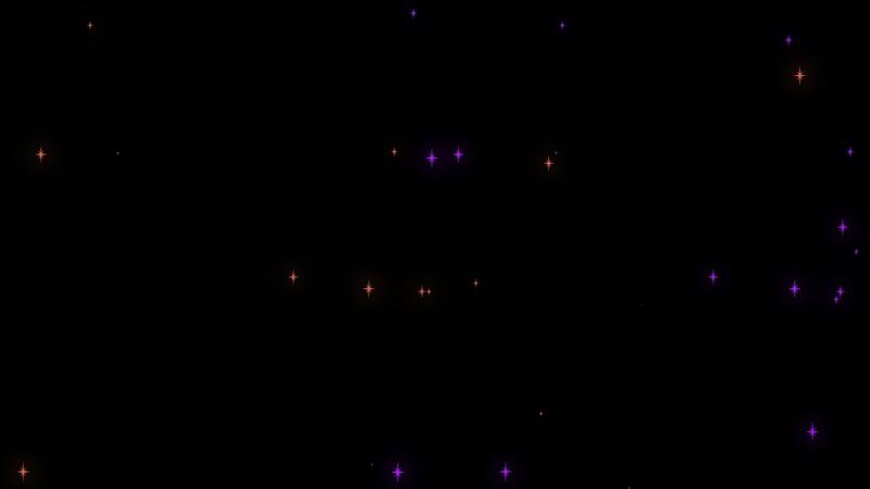 Animated twinkling glowing purple and orange stars, vibrant cosmic lights in dark space ...