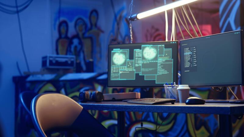 Hacker Arriving In Secret Underground Base With Ssd Containing Data From Victim After Tricking