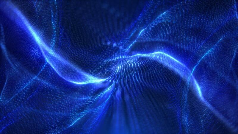 Abstract digital dynamic particle waves with light motion lights background, data flow, cyber ...