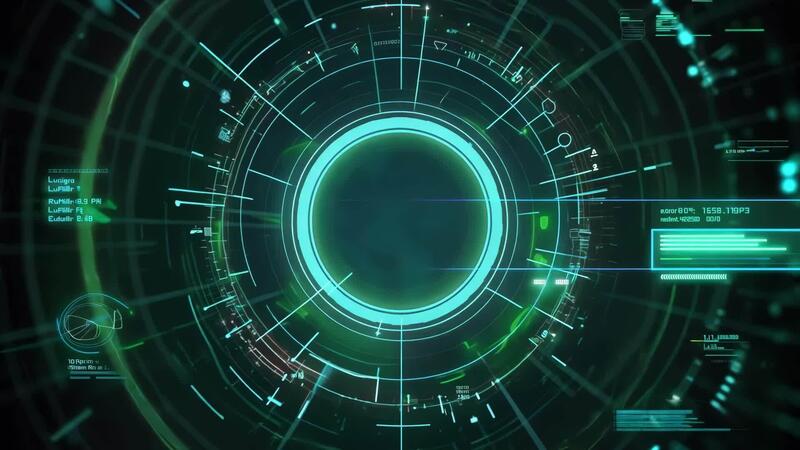 Futuristic digital interface with glowing elements and circular patterns, ideal for technology ...