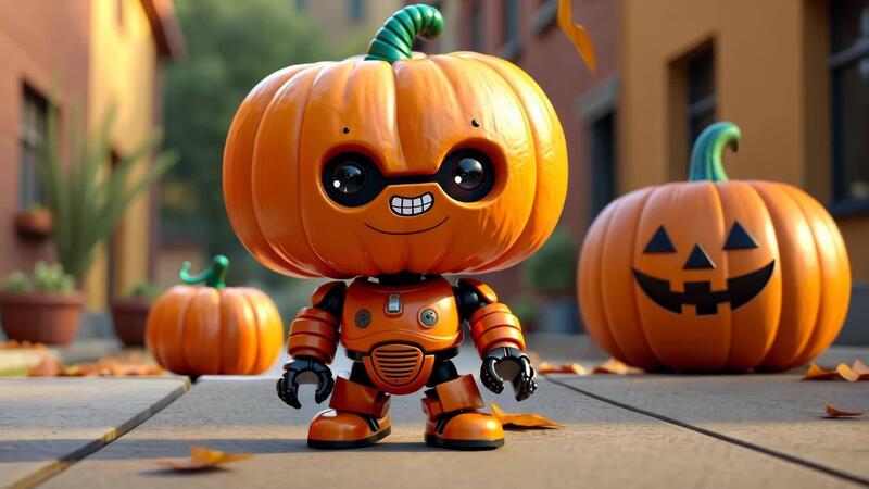 Pumpkin Robot Halloween 52003703 Stock Video at Vecteezy