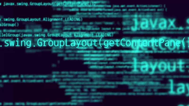 Hacking animation, footage of blue coding lines typing on a black background is suitable for ...