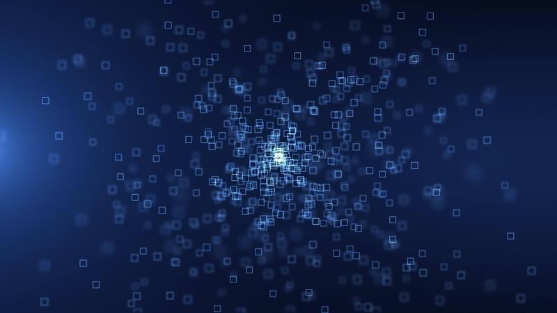 Digital background with particles and geometric shapes, data analysis technologies, network ...