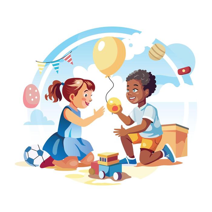 Kids Sharing Toys Vector Art, Icons, and Graphics for Free Download