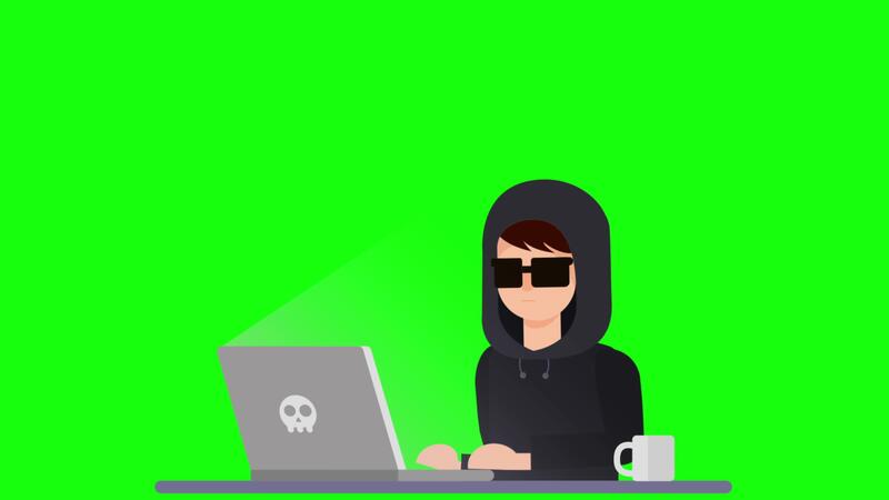 Hacker With Laptop Computer Stealing Passwords And Breaking In