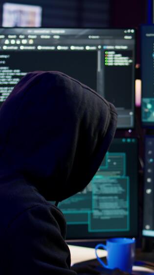 Vertical Hacker Using Pc To Steal Data Targeting Unpatched Security