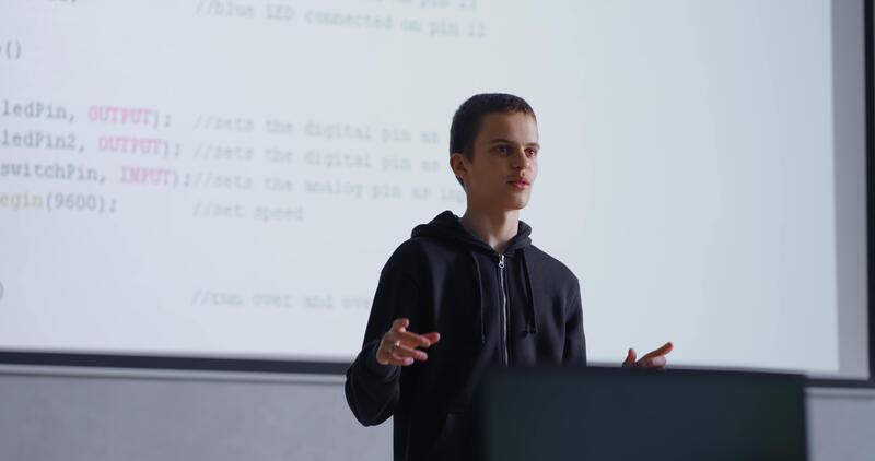 Inspired And Motivated Schoolboy Speaking About His New Project In ...