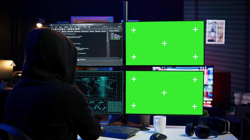 Dangerous man hacking using isolated screen PC, stealing credit card ...