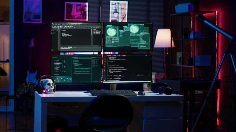Script Running On Computer In Secret Base Of Operations Used By Hacker