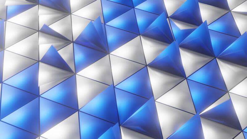 Abstract motion graphics, flipping effect. Blue and white triangles turning. 3D rendering ...