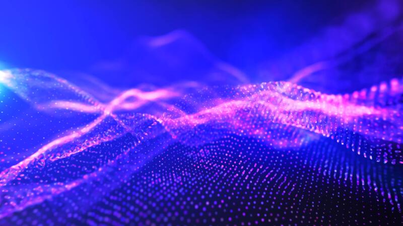 Abstract purple and blue digital wave pattern, creating a vivid and energetic visual with a ...