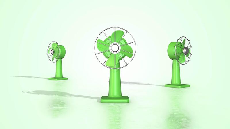 Portable Fans on a Reflective Floor. Electric Fans Spinning 3D Animation. 4K 52923760 Stock ...
