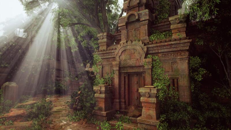 Sunlight Filters Through Dense Forest, Illuminating Ancient Temple ... Sunlight Filters Through Dense Forest, Illuminating Ancient Temple ...
