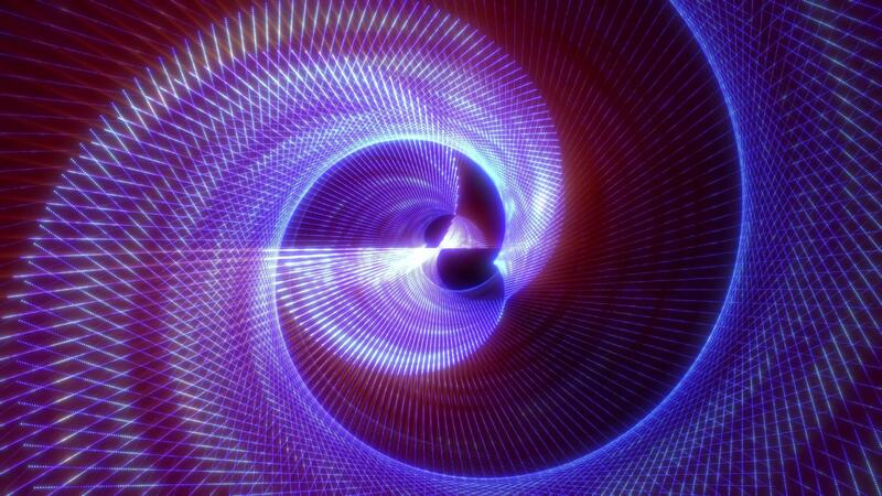 Abstract Rotating Surface Made Of Particles High Tech Colored Spiral Rotating Background