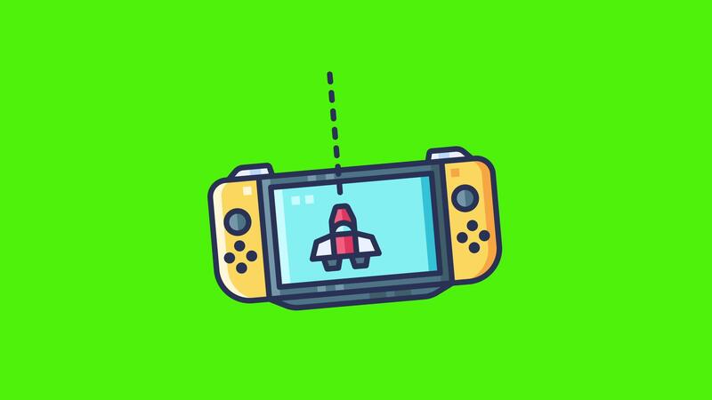 A game controller with a rocket icon animation on a green screen ...