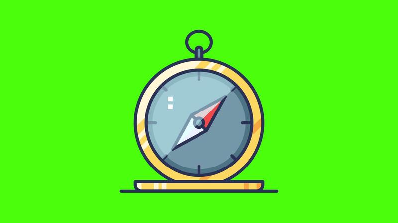 Animated compass icon spinning on a green screen background ...