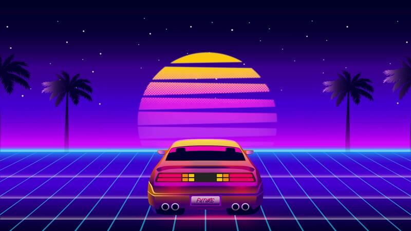Retro 80s sci-fi futuristic style background animation. retro futuristic synth wave animation in ...