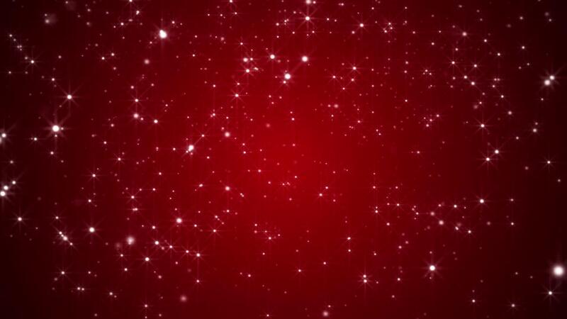 Shiny glittering red Christmas background with white twinkling stars and glowing particles. Full ...