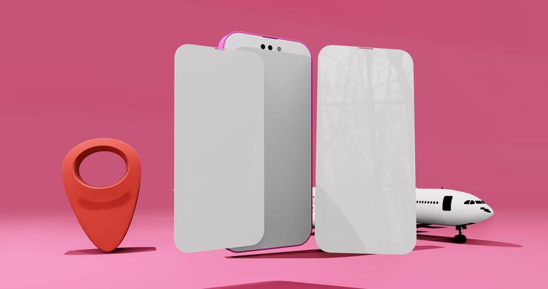 Holiday illustration with mobile objects out of the screen 3D ...