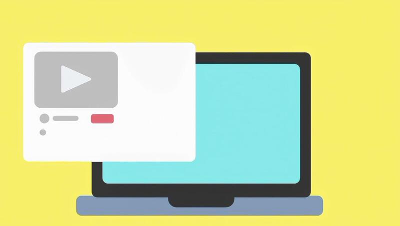 2D animation of computer monitor displays, sound waves and bar graphs ...