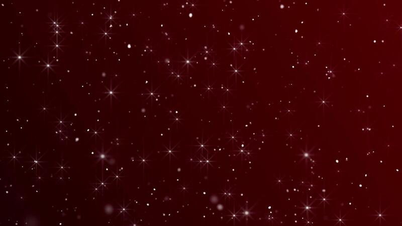 Shiny glittering red Christmas background with white twinkling stars and swirling snow particles ...
