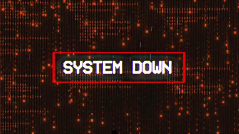 System Down Digital Message Glitched Effect Computer Hack Concept System Error Signal Loop