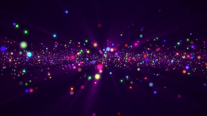 Abstract particle background with glittering shiny colorful particles and shimmering light beams ...