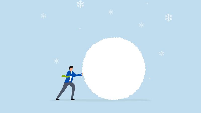 4k Animation Of Entrepreneur Investor Accumulating A Massive Snowball Formed From A Tiny One