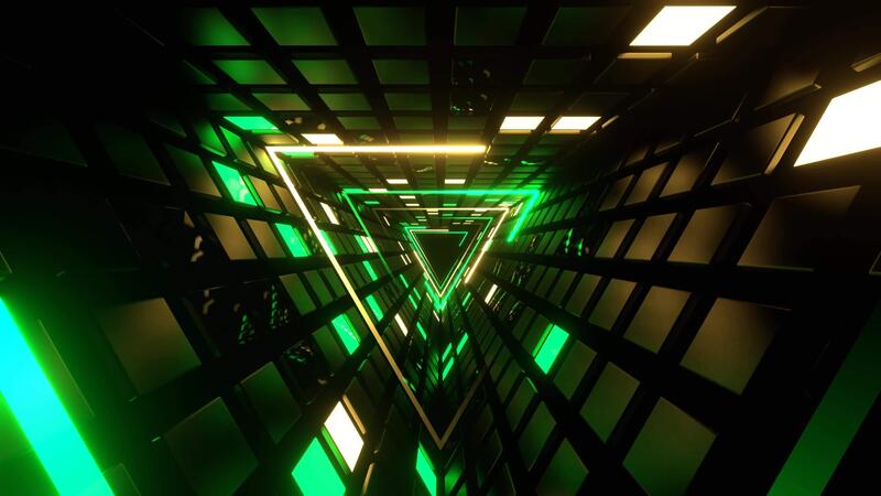 Turquoise and Yellow Neon and Strobe Triangle Tunnel Background VJ Loop ...