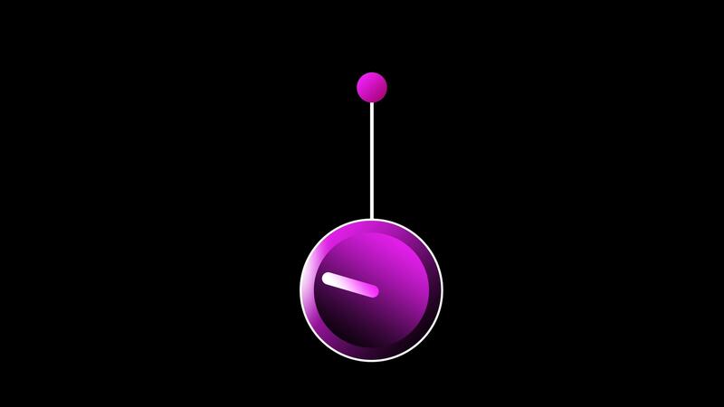 Animation of dynamic purple orb with a smaller satellite connected by a ...
