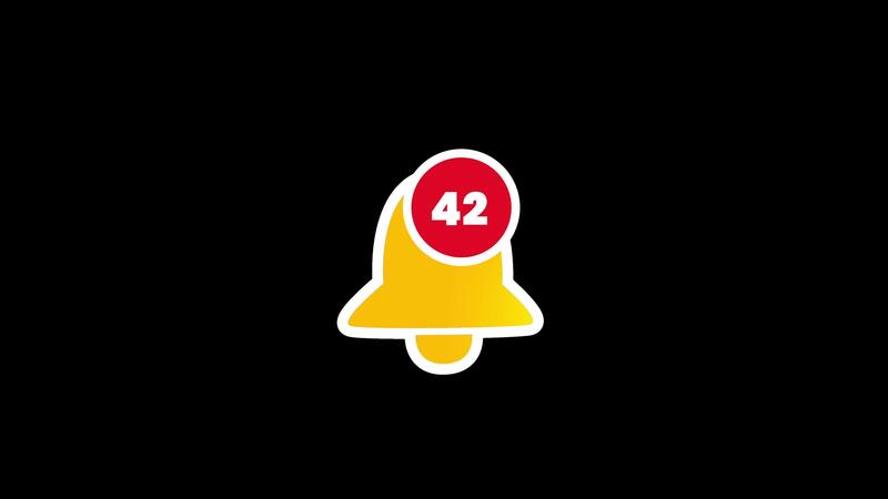 Animation of bold notification bell icon with a red alert badge, indicating new messages or ...
