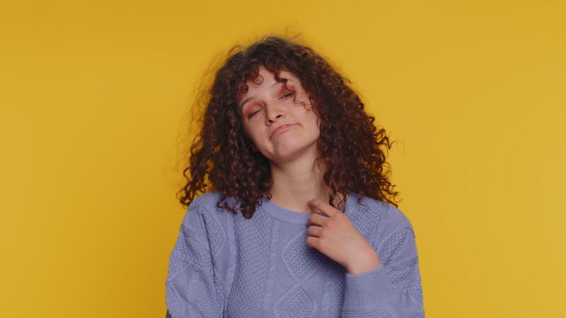 Woman tired bored indifferent expression, exhausted of tedious story ...