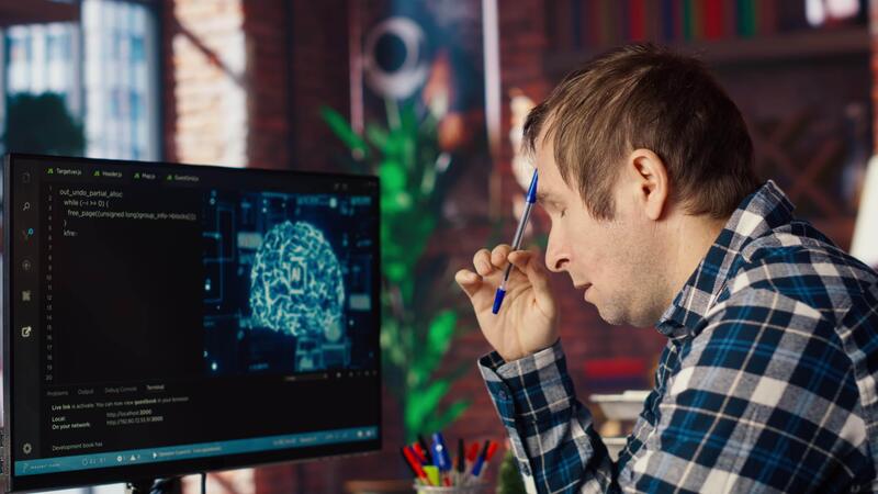 Admin Uses Computer For Artificial Intelligence Computing Simulation