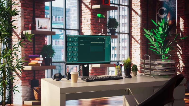 Ai Llm Chatbot Software Interface On Pc In Home Office Showing Virtual Assistant Answering User