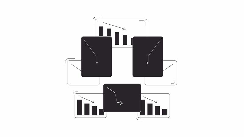 Declining charts with downward trends outline 2D object doodle ...
