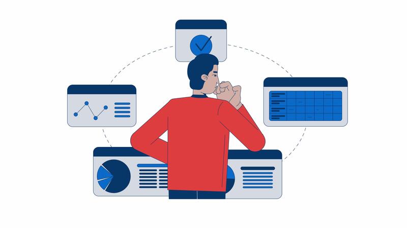 Analyzing data insights for decision making 2D animation. Dashboards ...