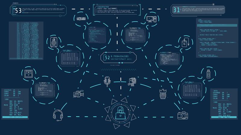Animated infographics about modern devices and programming. 55342636 ...