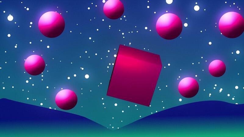 4k Seamless Looping Animation Of A Rotating Cube And Spheres Against A Gradient Blue Background