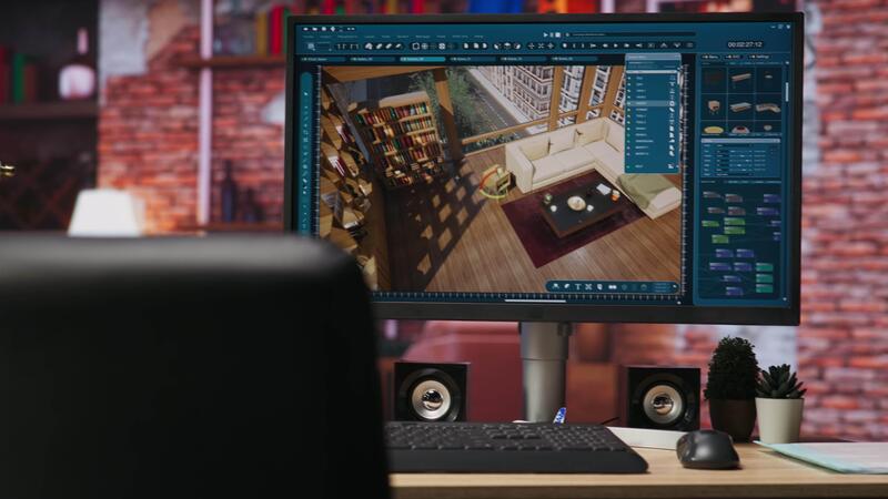 Architectural Design Software On Computer In Home Office Used For Moving Interior Design Project