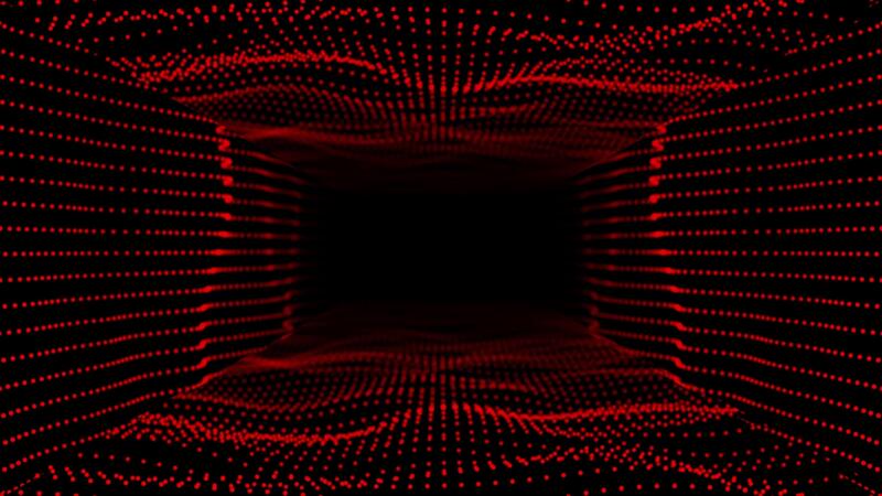 Red color wavy circular dots 3d tunnel modern design Loop-able dark geometrical background ...