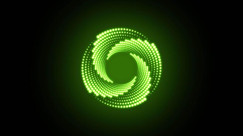 Glowing green light ring. Futuristic loading circles and dots animation. Green loading animation ...
