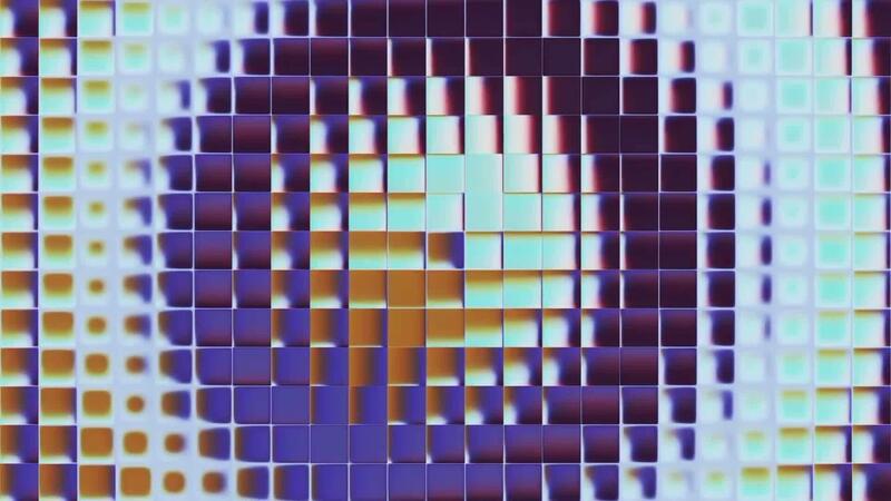 Animated gradient squares box pattern slowly moving over black background, loop able dark ...