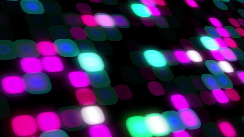 Abstract animation of blurred, glowing squares with internal circles moving and shifting ...
