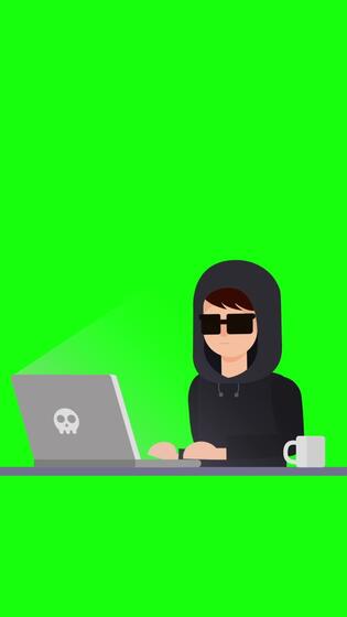 Hacker With Laptop Computer Stealing Passwords And Breaking In Confidential Data On Vertical On