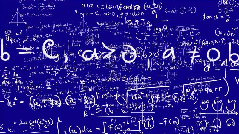 Animated math, science, and physics formulas in blue screen background, animated mathematical ...