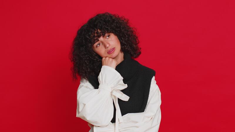 Young woman tired bored expression exhausted of tedious story not ...