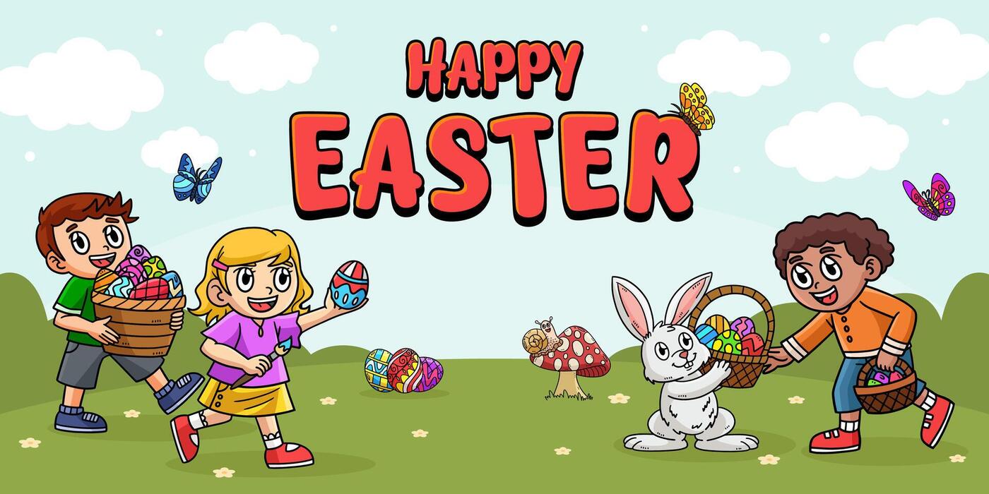 Happy Easter Kids Vector Art, Icons, and Graphics for Free Download