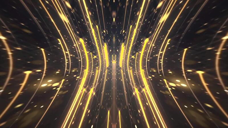 Abstract background animation with glittering shiny gold particles and golden shooting stars ...