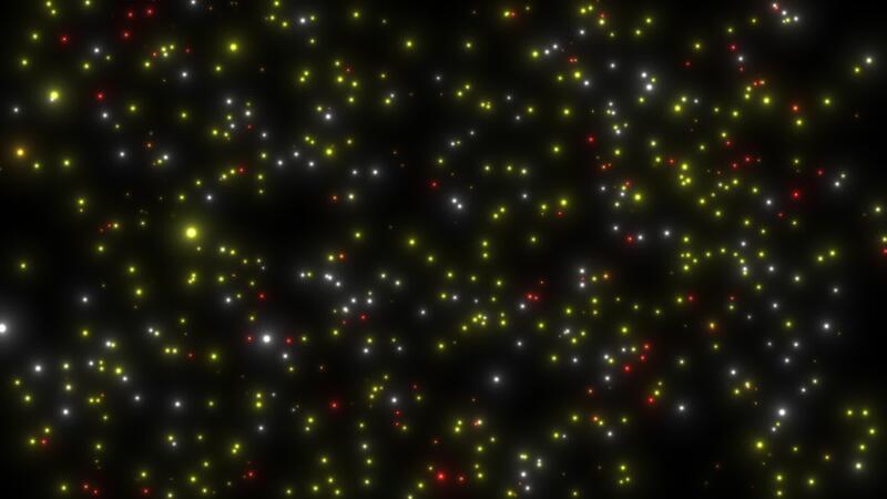 Chaotically swaying multi-colored luminous particles on a black background. Abstract animation ...