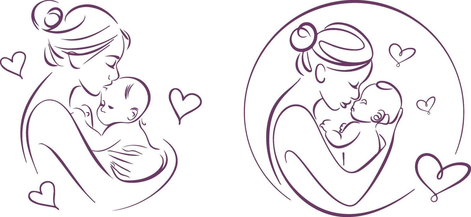 Mother And Baby Line Art Vector Art, Icons, and Graphics for Free Download